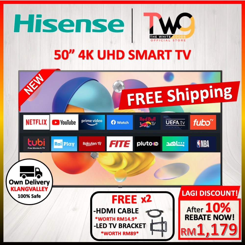[WITH 2 GIFT] Hisense 50" 4K Smart Ultra HD LED TV 50A6100H (3 Years ...