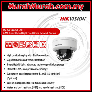 HIK HIKVISION DS-2CD1163G2-LIU 6.0MP POE + COLORVU + MIC / AUDIO Smart Hybrid Light 6MP 2048P IP ...