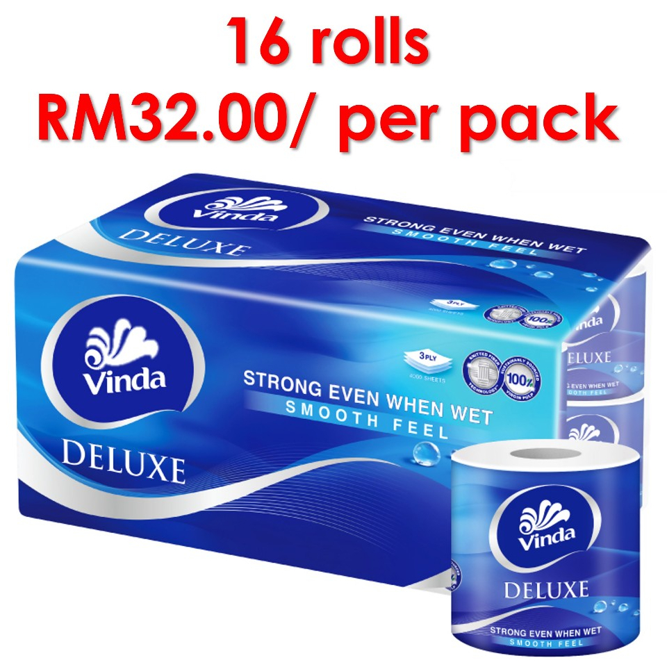 16 rolls per pack - Vinda Deluxe Smooth Feel Toilet Tissue 3 Ply Toilet ...