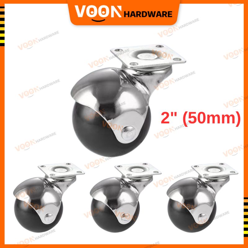 VOON 4pcs 2” 50mm BP-50 Rubber Wheel Caster 360° Flat Plate Round Ball ...