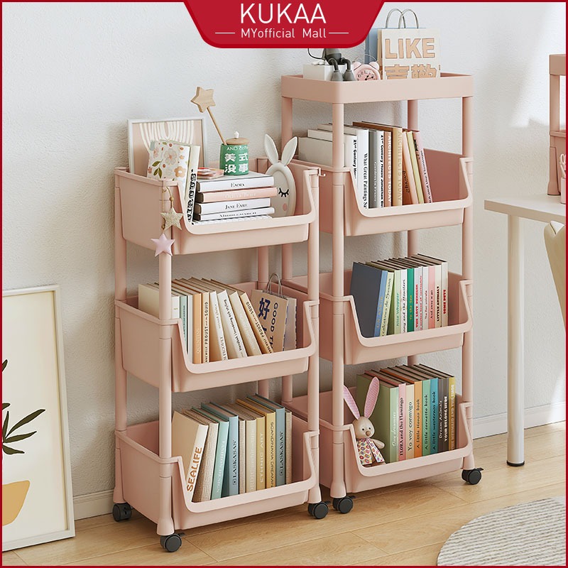 Kukaa Plastic Storage Rack With Wheel Household Almari Buku Rak Buku ...