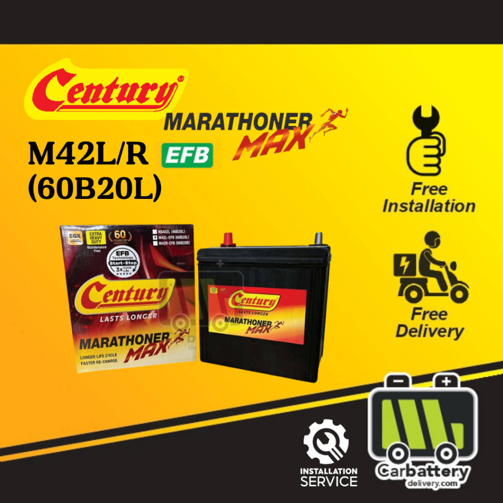 [Installation Provided] Century Marathoner Max M42 M42L /R 60B20L /R EFB Car Battery Bateri ...