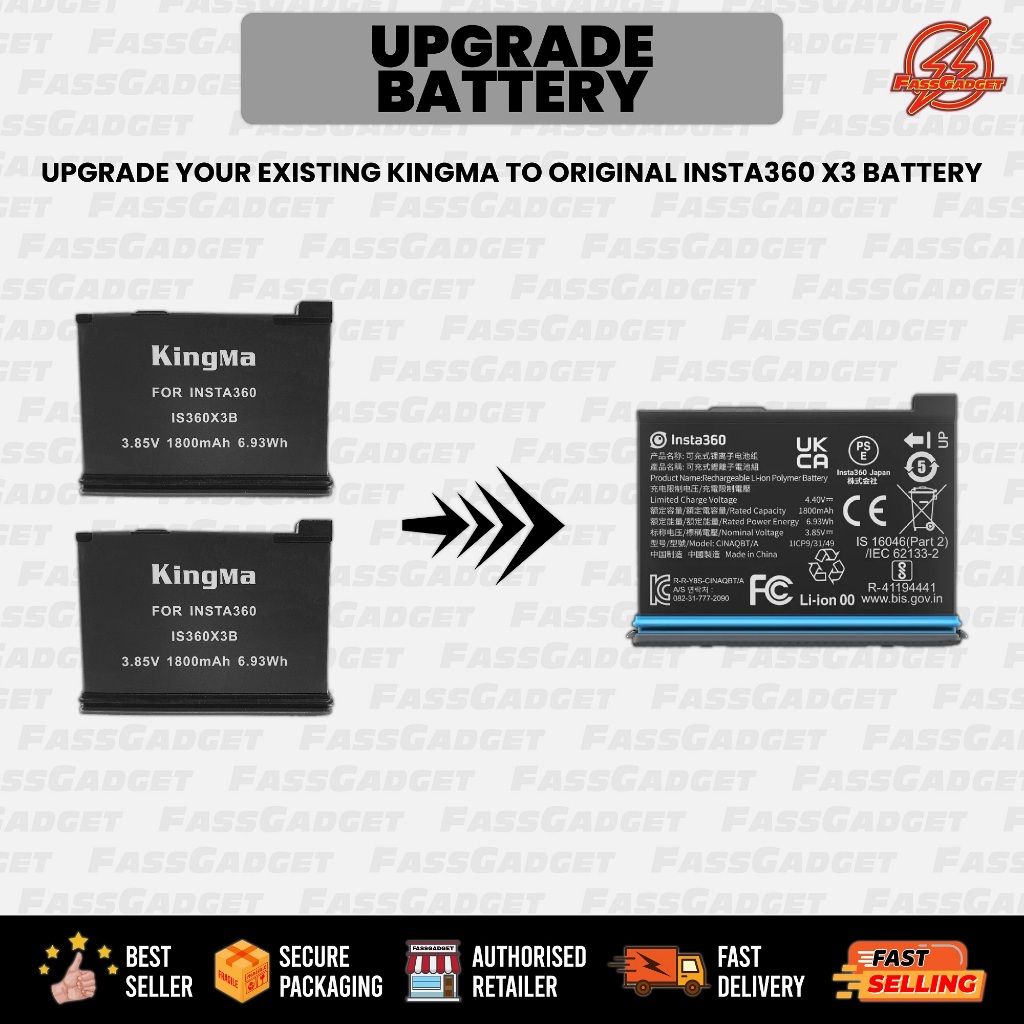 (🔥UPGRADE🔥) INSTA360 X3 BATTERY KINGMA 2PCS TO INSTA360 X3 BATTERY ...