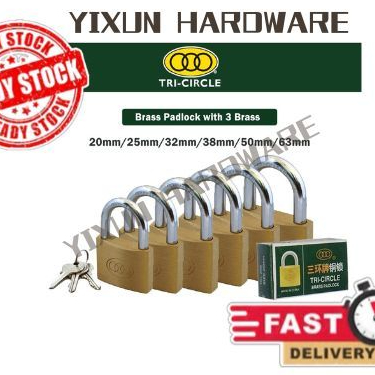 Tri-Circle 261 262 263 264 265 266 Brass Padlock + 3 Brass Key 20mm ...