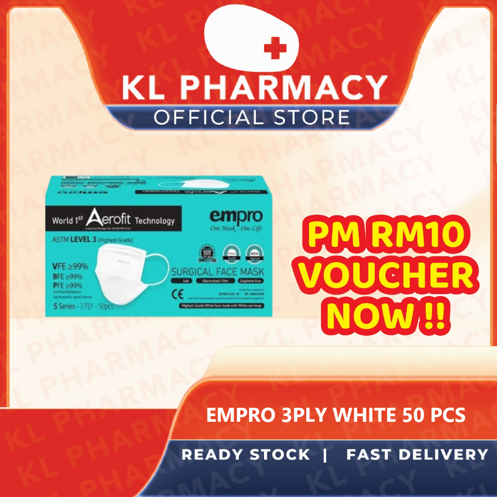 [KL PHARMACY] Empro Aerofit S Series 3-ply Surgical Face Mask - White ...