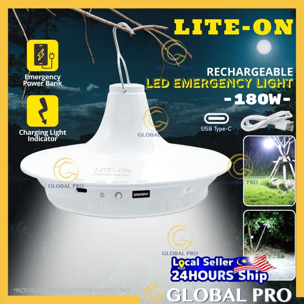 LITE-ON 180W Rechargeable LED Emergency Light Bulb Portable Pasar Malam ...