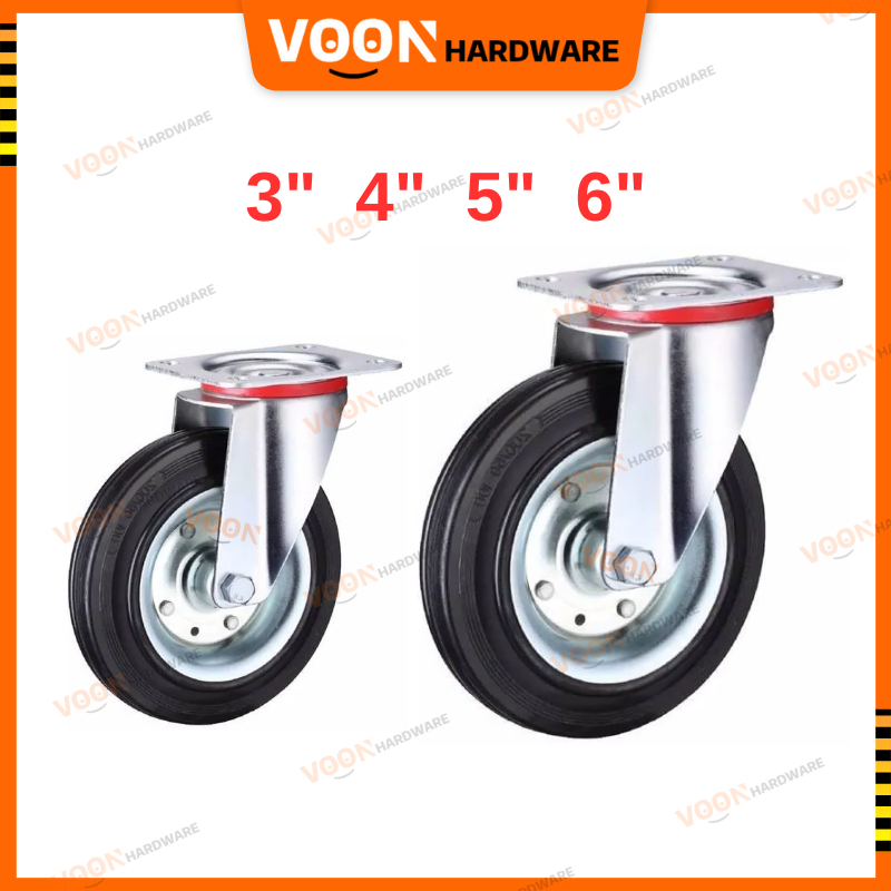 VOON Heavy Duty 3” 4” 5” 6” Caster Wheel Rubber Industrial 360° Roller ...