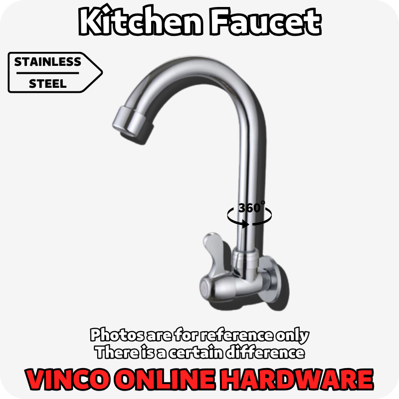 Stainless Steel Kitchen Faucet Wall Mounted Water Tap Sink Tap Kepala ...