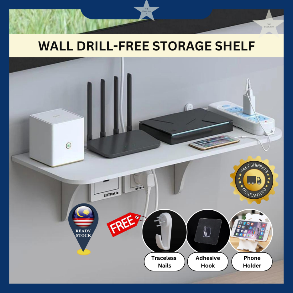 Traceless Wall Mounted Storage Tray Wifi Router Remote Control Holder ...