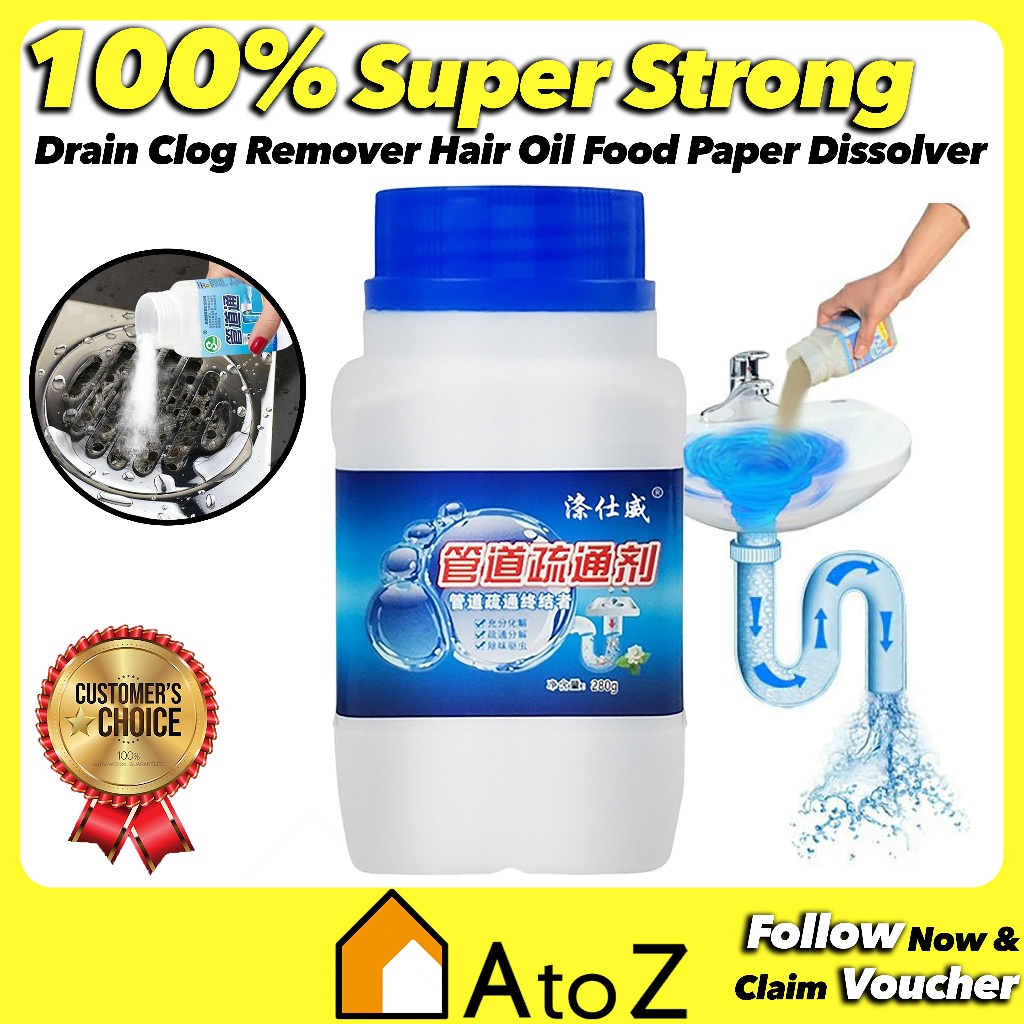 99.99% Clean (260g) Pipe Drain Cleaner and Clog Remover Powder for ...
