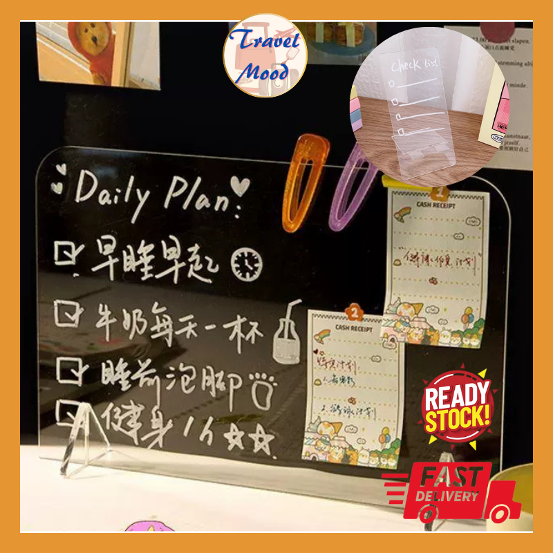 Ready Stock Ins Transparent Acrylic Writing Board Stand Memo Message ...