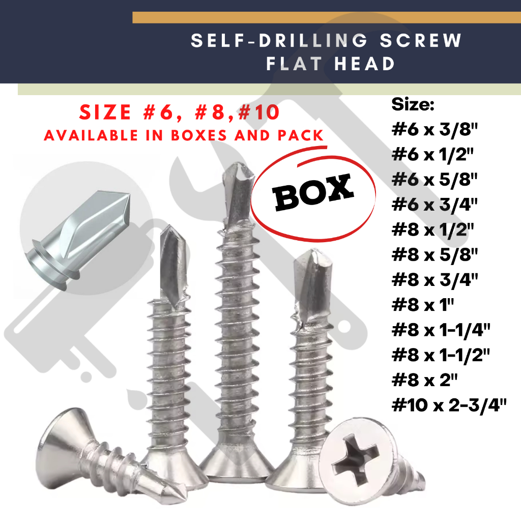 Flat Head [Box] MK Self Drilling Screw | Metal Screw | Skru Besi Kepala ...