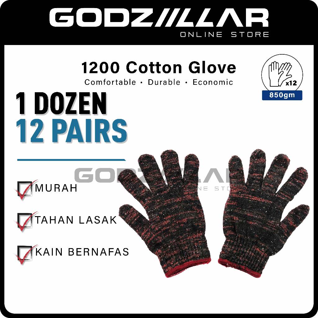 (850gm) 1200 Cotton Hand Glove Safety Work Thick Sarung Tangan Kain ...