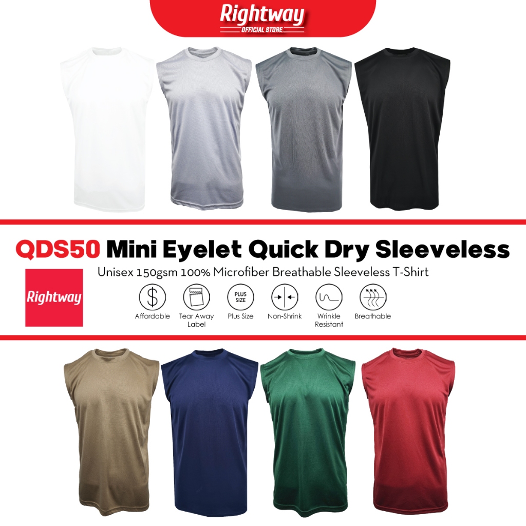 RIGHTWAY Quick Dry Round Neck Sleeveless T-Shirt Unisex Microfiber ...