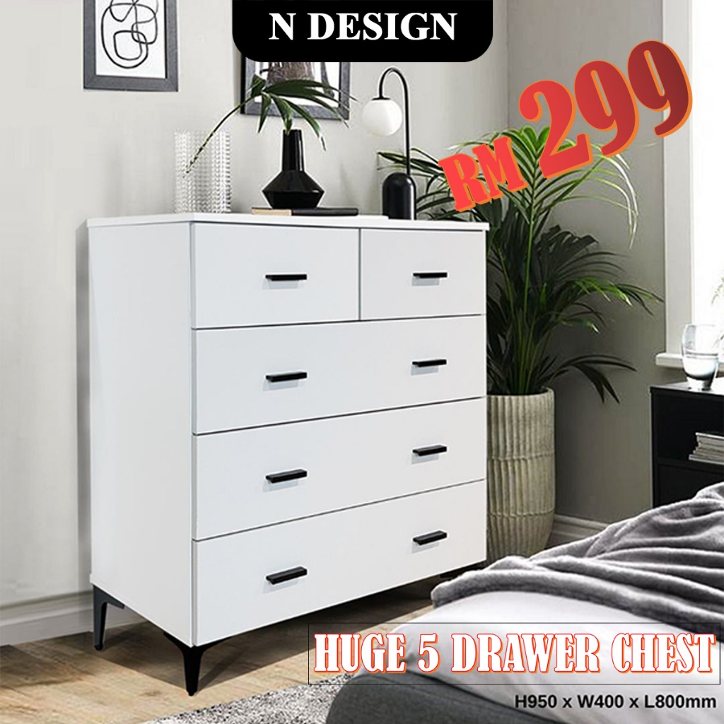 [N Design] 4/5 Layer Chest Drawer / Rak Baju Putih / Almari Kabinet ...