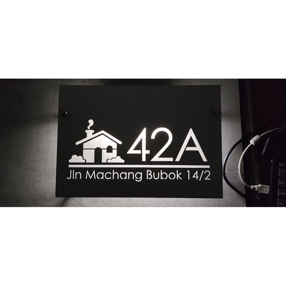 (Solar + LED) Modern Solar House Number & Address Sign Plate Tanda ...