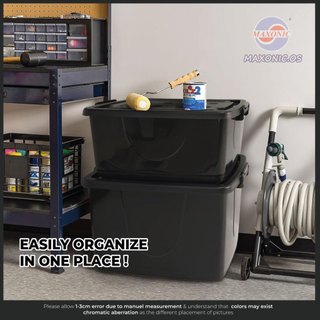 MAXONIC 46L/55L BLACK PLASTIC STORAGE BOX WITH WHEELS | KOTAK SIMPANAN ...