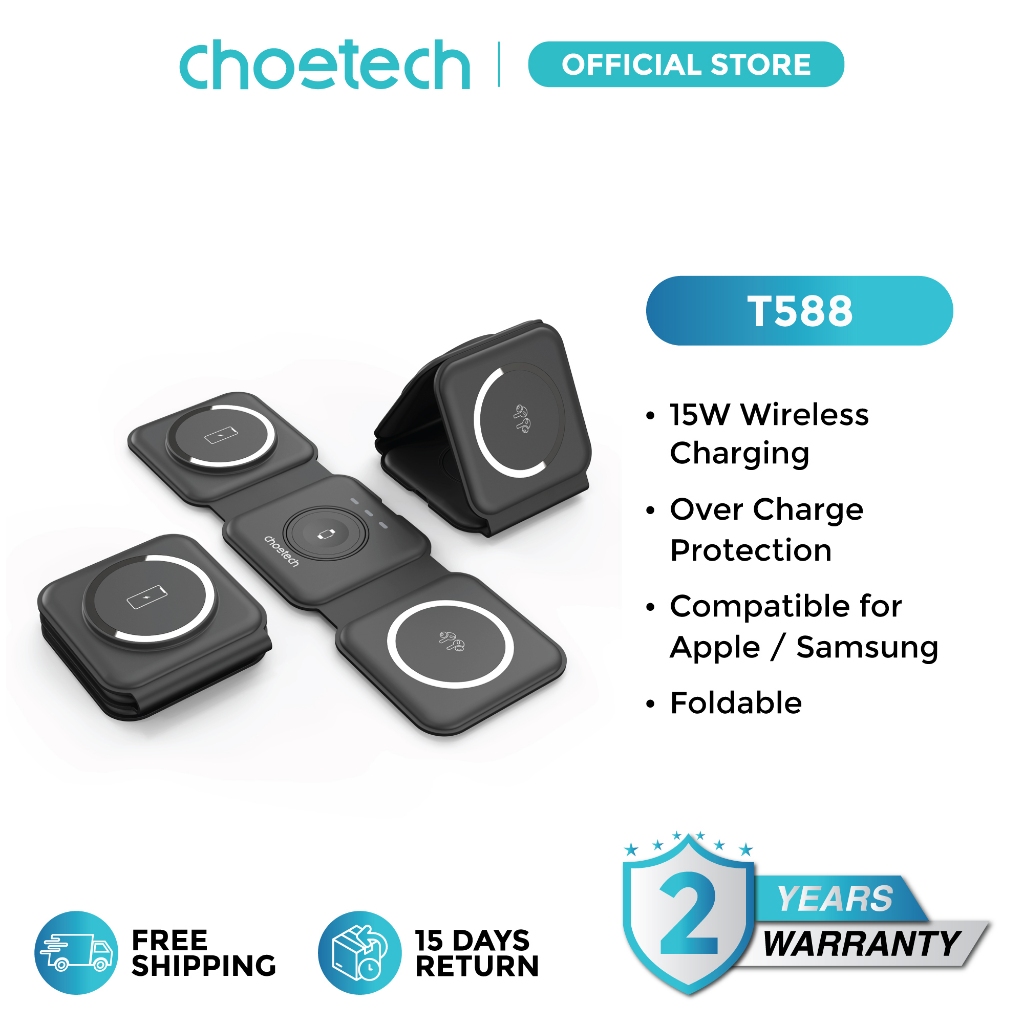 CHOETECH T588 15W 3-in-1 Foldable Magnetic Wireless Charger for iPhone ...