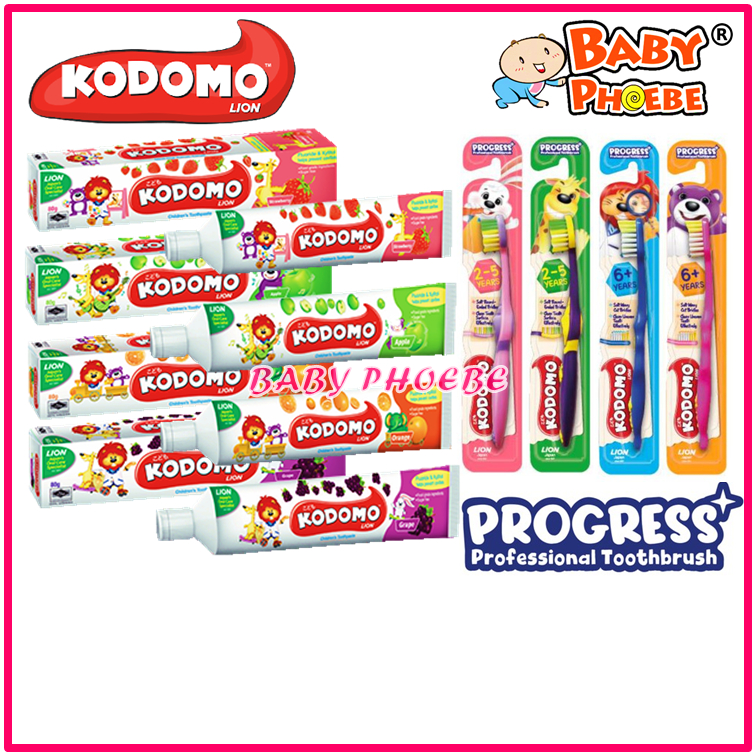 Kodomo Lion Children Toothpaste 80g Grape/Strawberry/Orange/Apple OR Kodomo Toothbrush Progress ...