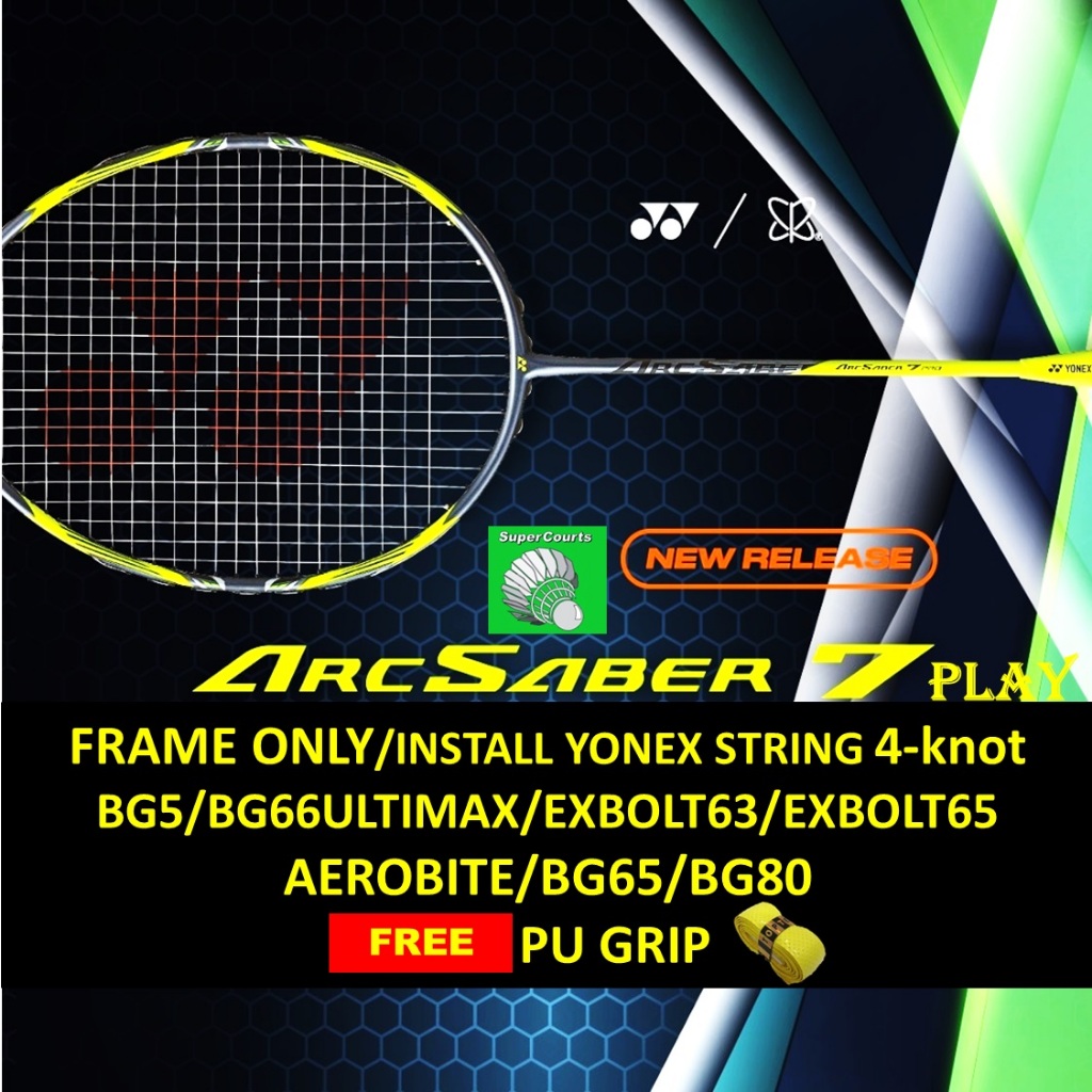 【ORIGINAL】YONEX ARCSABER 7 PLAY (FREE INSTALL YONEX STRING 4-knot+FOC GRIP) Badminton Racket ...