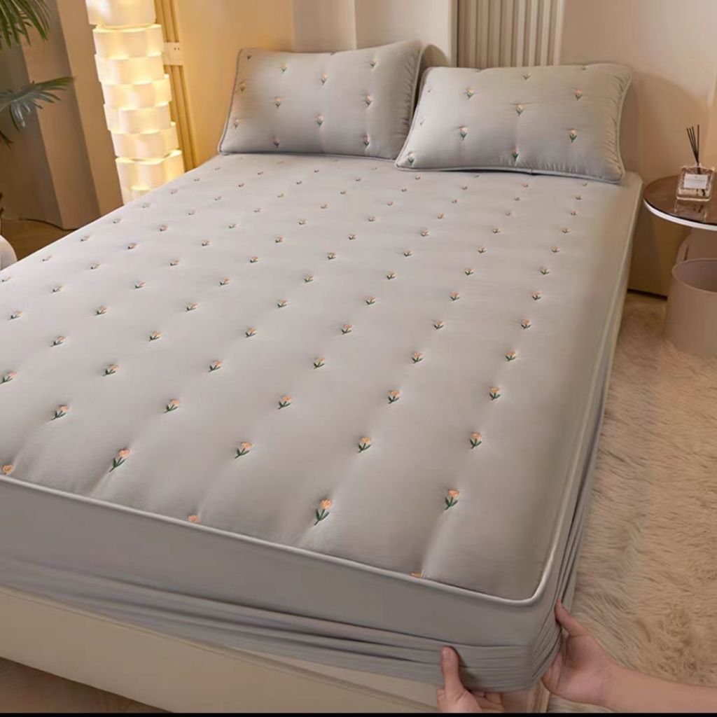 Soybean Fiber Cotton Fitted Sheet Solid Color Embroidery High Grade Bed ...