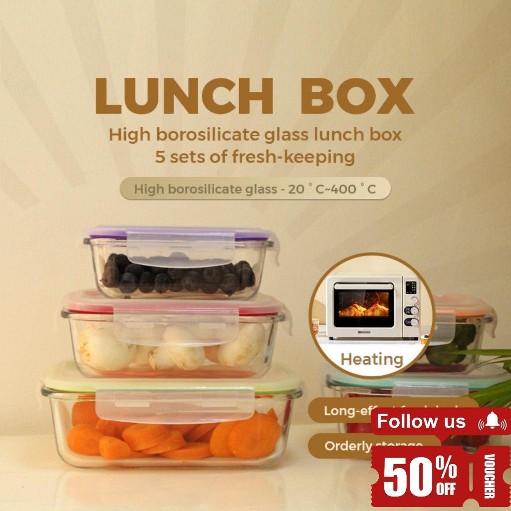 5pcs Borosilicate Glass Container, Heat Resistant Lunch Box with Lid ...