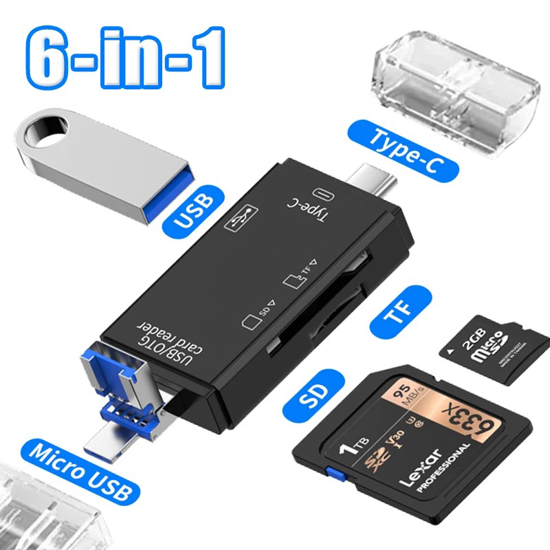 6 In 1 SD Card Reader USB C Card Reader USB 2.0 TF/Mirco SD Smart ...