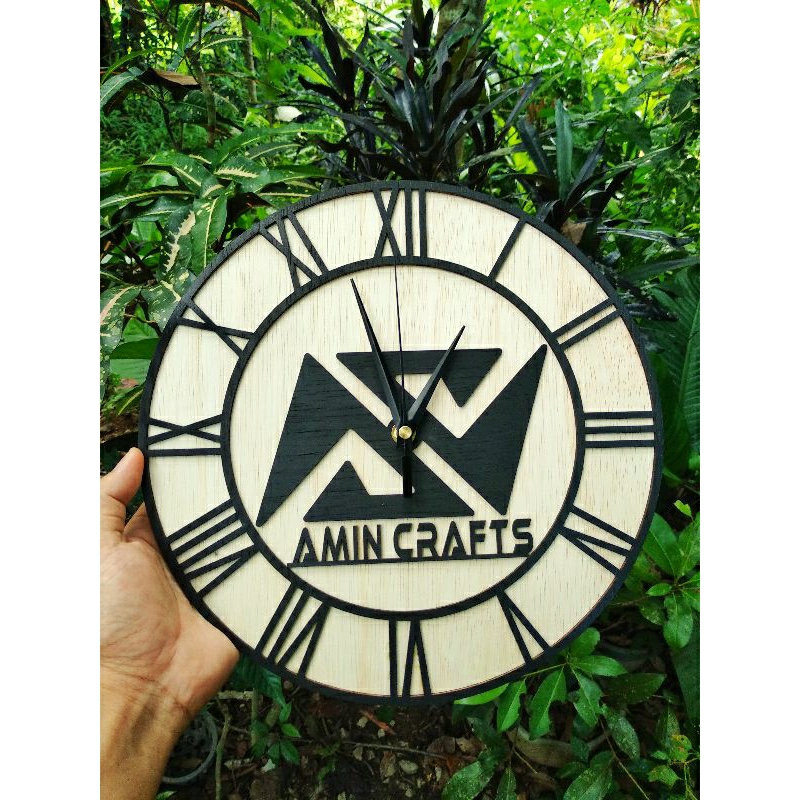 Custom Logo Clock and Word Design 3D Jam Dinding Wooden Wall Clock ...