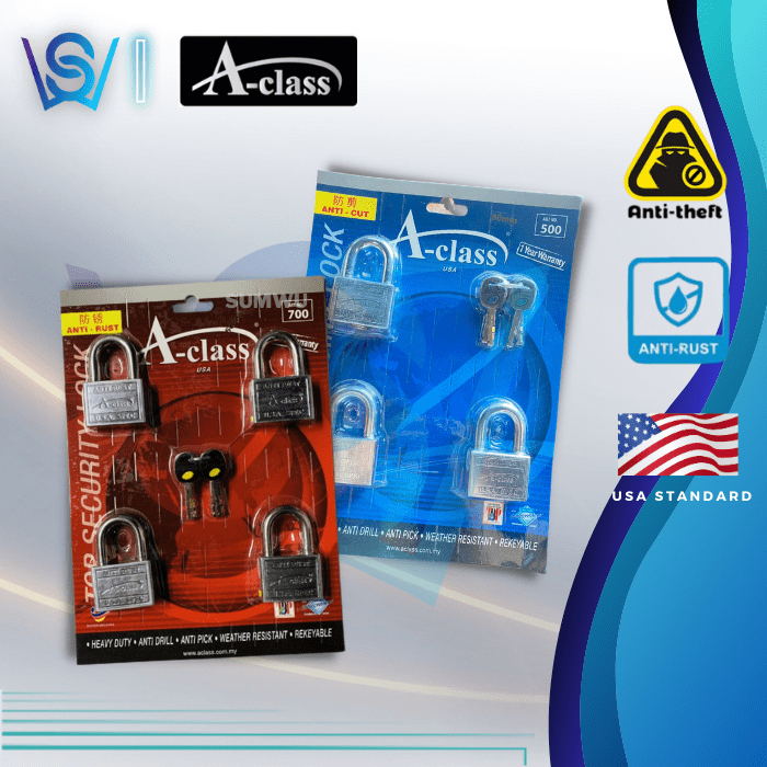 A-CLASS HEAVY DUTY PADLOCK (ANTI-CUT ANTI-RUST) 50MM 3PCS/4PCS MANGGA ...