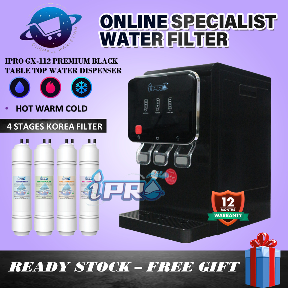IPRO Mild Alkaline Hot Normal Cold Desktop Water Dispenser Model GX-112 - 4 Stages Korea Filter ...