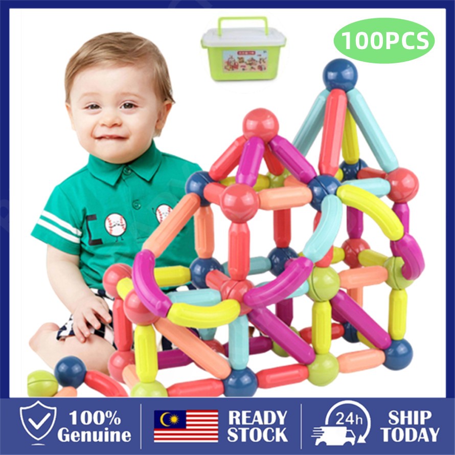 64P/100/130 pcs Kids Magnetic Stick Balls Building Toy Blocks With ...
