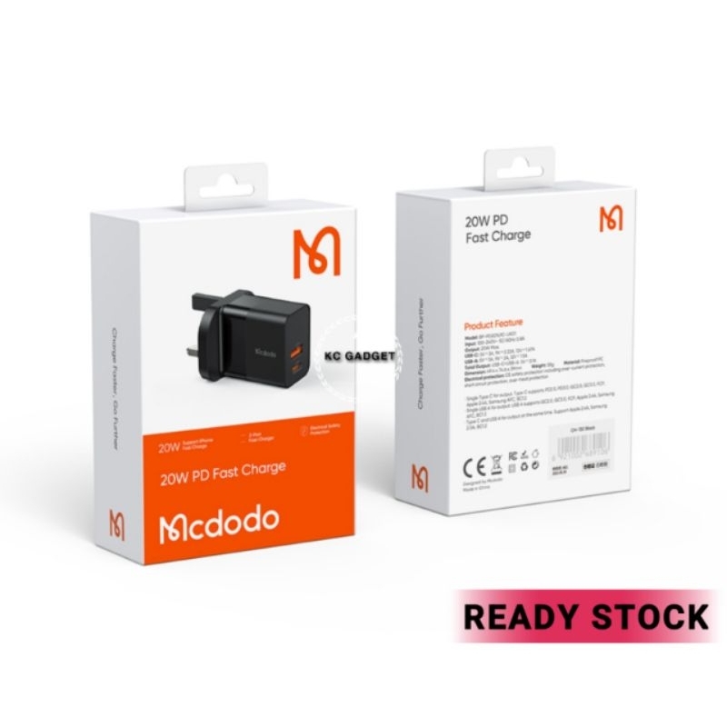 ORIGINAL MCDODO CH-1301 PD 20W FAST CHARGE DUAL PORT TYPE C & USB ...