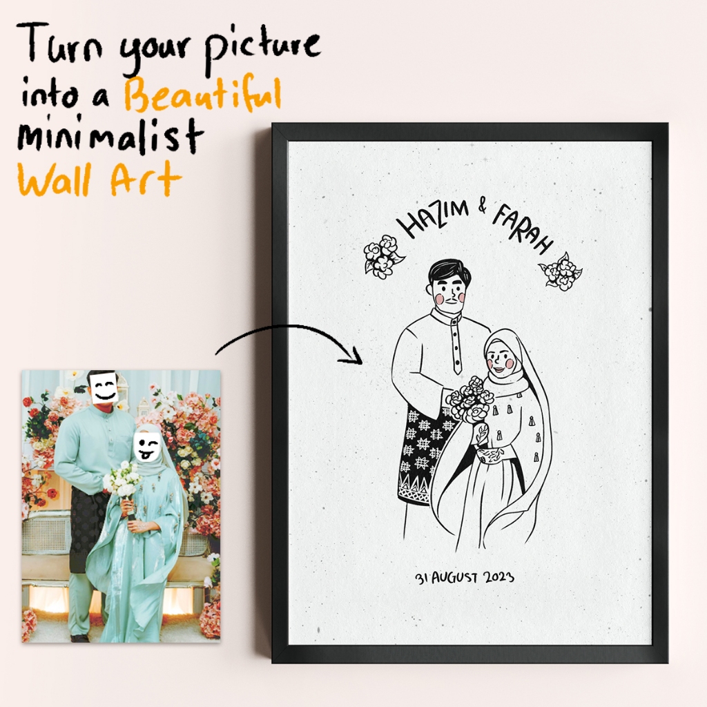 Lukisan Comel Keluarga & Couple with Free Frame for Gift & Present ...