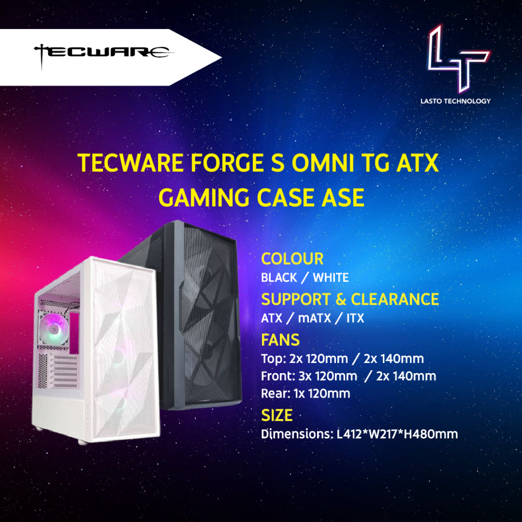 Tecware Forge S Omni TG ATX Gaming Case ASE (Black / White) PCIE Gen 4. ...