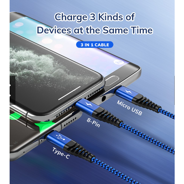 SPARK Gadget Empire TOPK 3 IN 1 Fast Charging Cable Micro USB Type C Cable | Shopee Malaysia