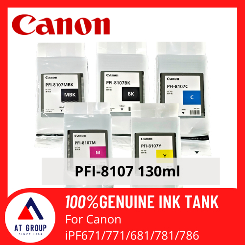 Canon Original PFI-8107 MBK, BK, C, M, Y Ink Cartridge (130ml)/Plotter Ink, iPF671,iPF771,iPF681 ...