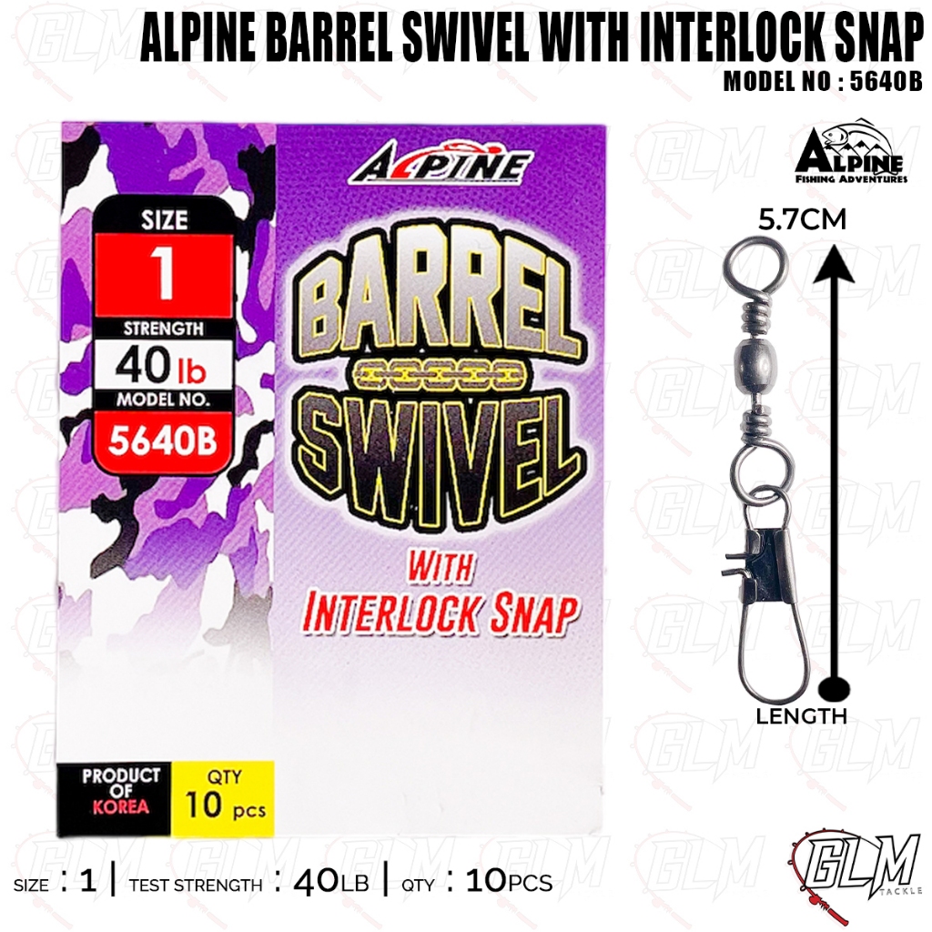 ALPINE MODEL 5640B BARREL SWIVEL WITH INTERLOCK SNAP FOR FISHING ...