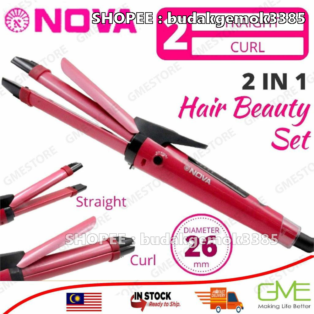 (MALAYSIA READY STOCK) NOVA Straightener & Curling Iron Professional 2 in 1 Hair Beauty Set 26mm ...