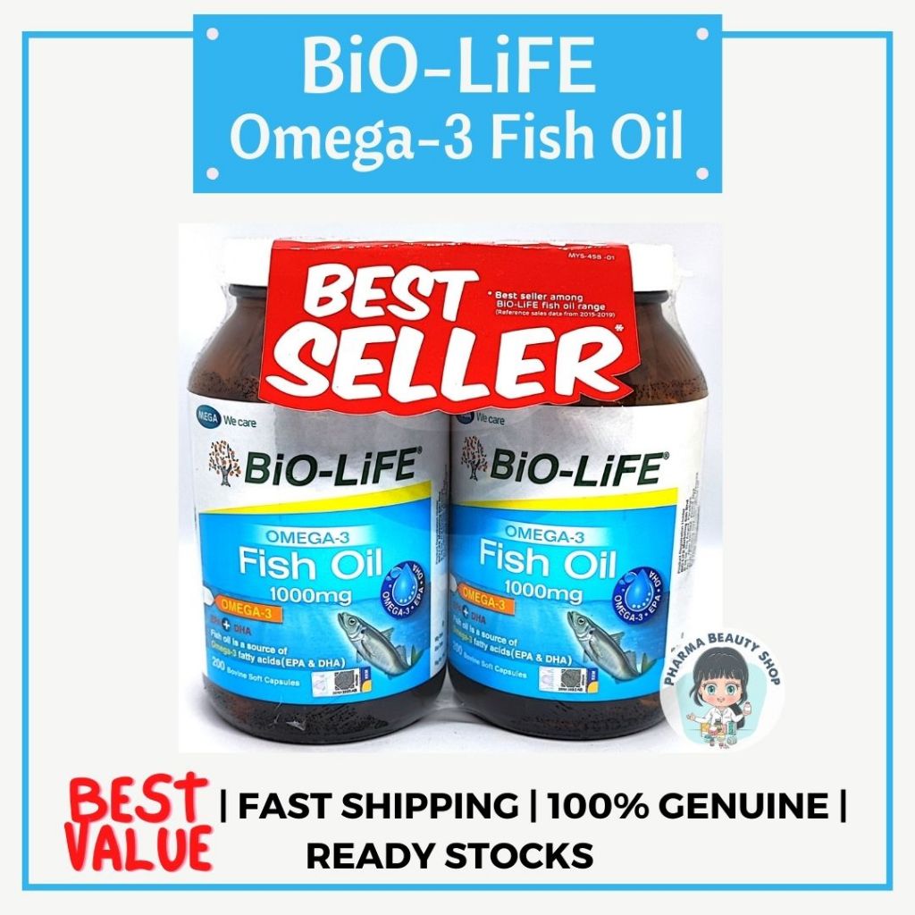 BiO-LiFE Omega-3 Fish Oil 1000mg 2 x 200 bovine soft capsules (For ...