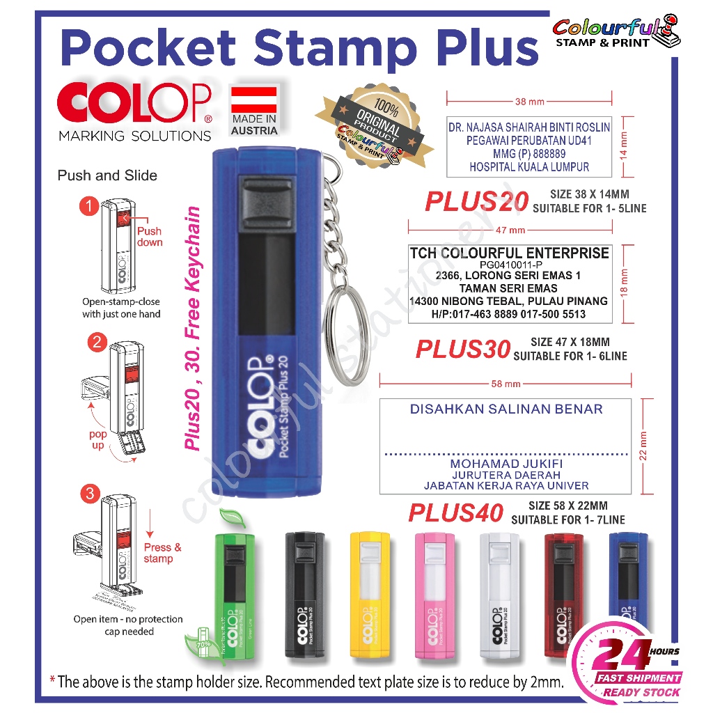 Colop Pocket Stamp Plus20,30,40.Customized rubber stamp.100% Original Hight Quality (Ready Stock ...