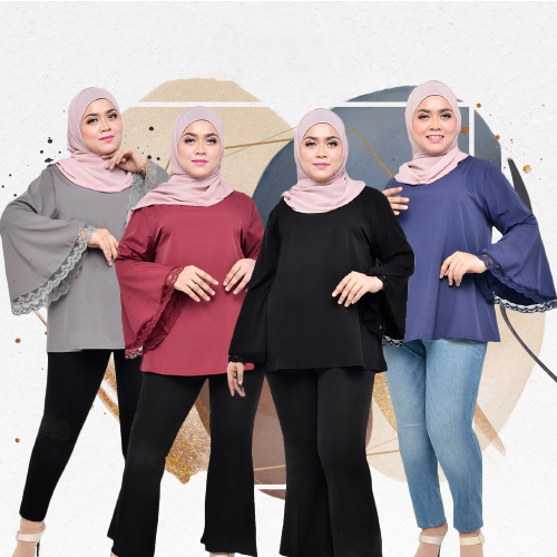 XL-3XL MUSLIMAH PLUS SIZE BLOUSE Anna Fluffy Sleeves Top lenggan ...