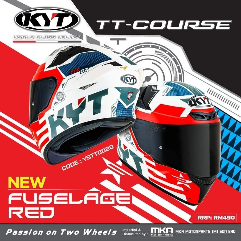 KYT FULL FACE SINGLE VISOR TT-COURSE FUSELAGE RED | Shopee Malaysia