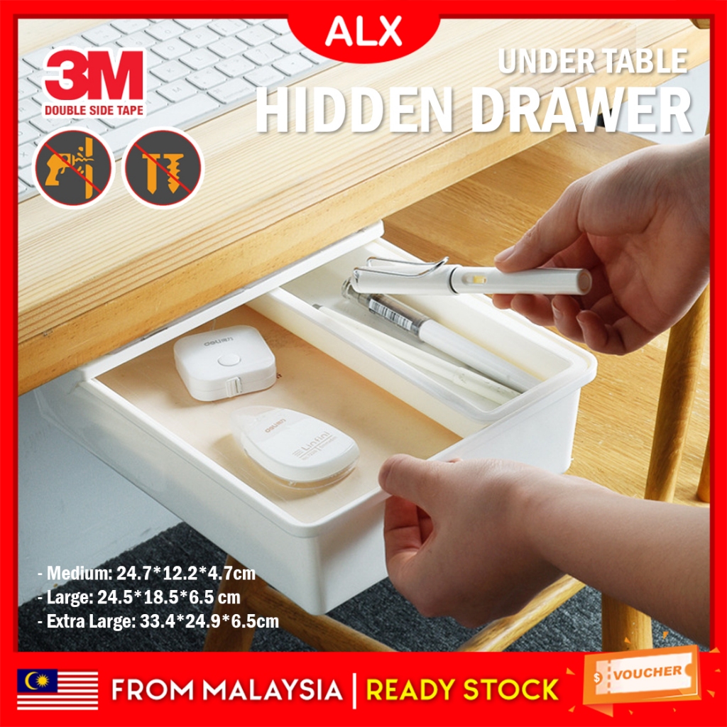 ALX Under Table Drawer Desk Drawer Hidden Drawer Storage Box Stationery ...