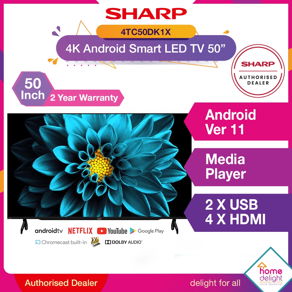 Sharp 4K Android Smart LED TV 50" 4TC50DK1X | Shopee Malaysia