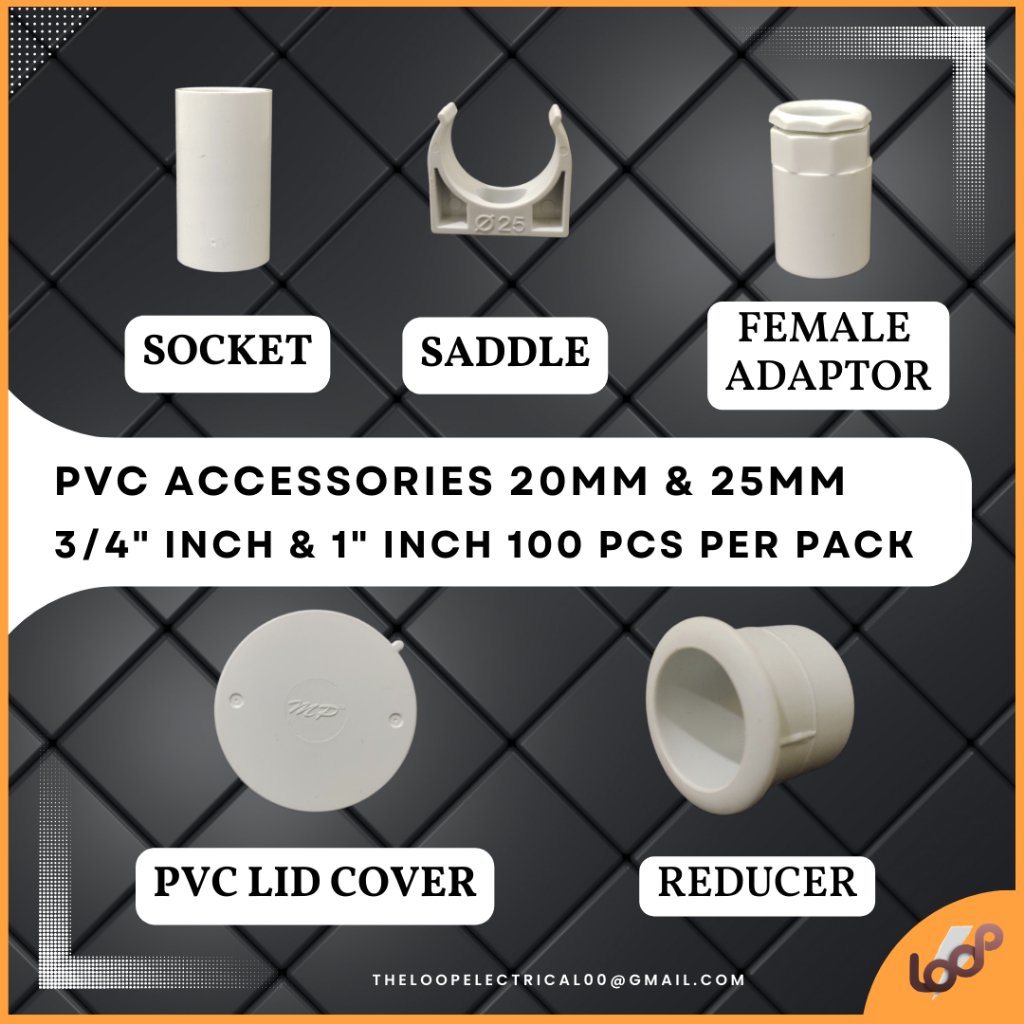 [100PCS PER BOX] PVC ACCESSORIES / PVC CONDUIT PIPE ACCESSORIES 20MM (3 ...