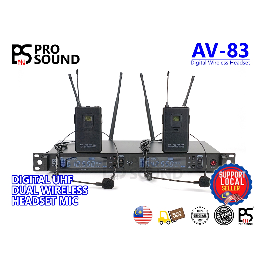 PS PRO SOUND MALAYSIA AV-83 Digital UHF 2ch Wireless Headset Microphone ...