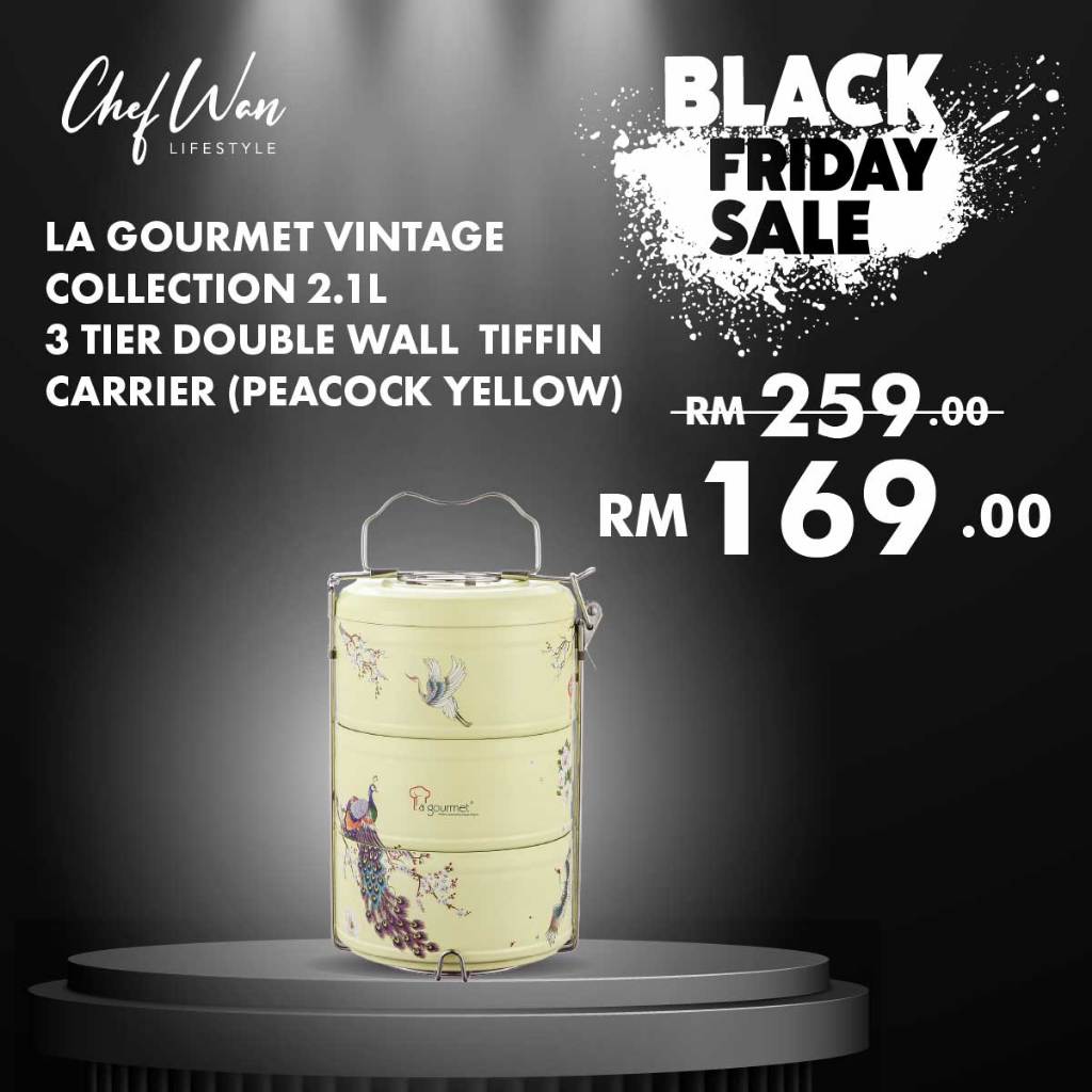 La gourmet Vintage Collection 3 Tier Double Wall Tiffin Carrier Peacock ...