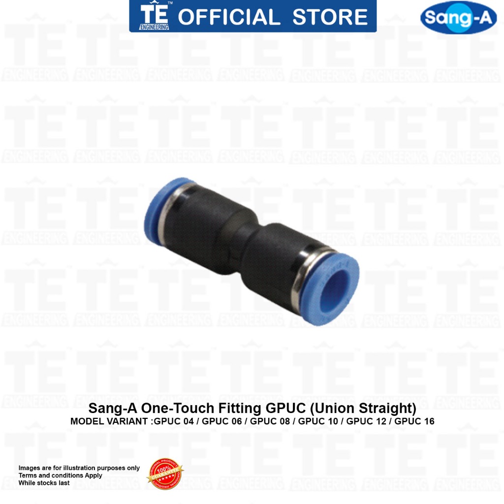 SANG-A Pneumatic One-Touch Fittings (Union Straight) GPUC 04 / 06 / 08 / 10 / 12 / 16 ( Made In ...