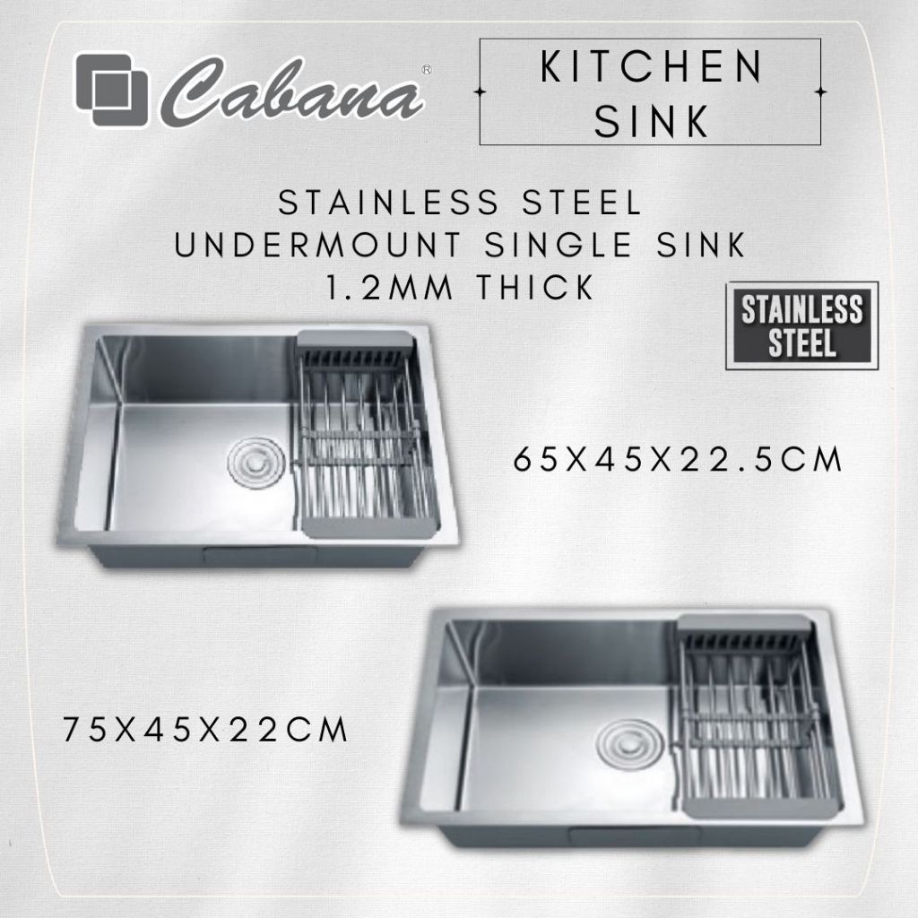 CABANA Undermount Kitchen Sink 650x450 Stainless Steel 304 Single ...