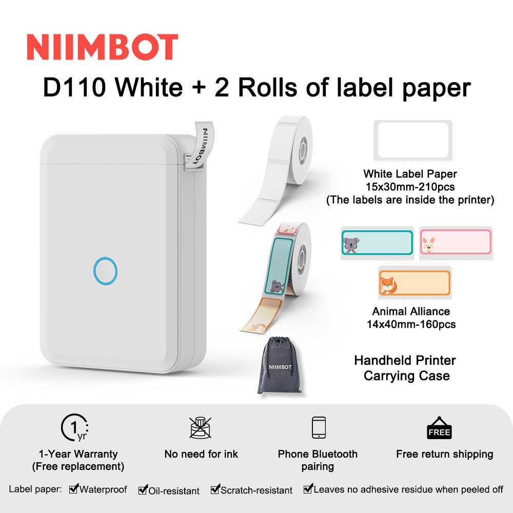 NIIMBOT D110 Label Printer Wireless Bluetooth Thermal Label Portable Printer Label Maker ...